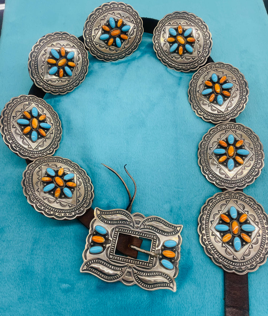 Spiney Oyster and Turquoise Concho Belt – Richardson Trading Post