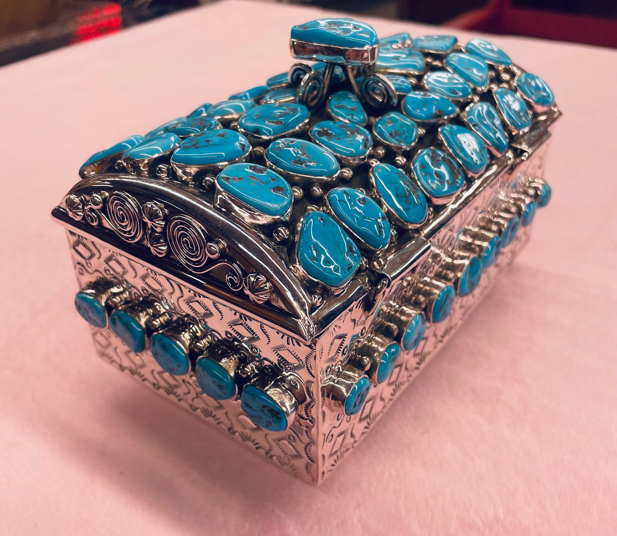 Silver Box with Turquoise Stones – Richardson Trading Post