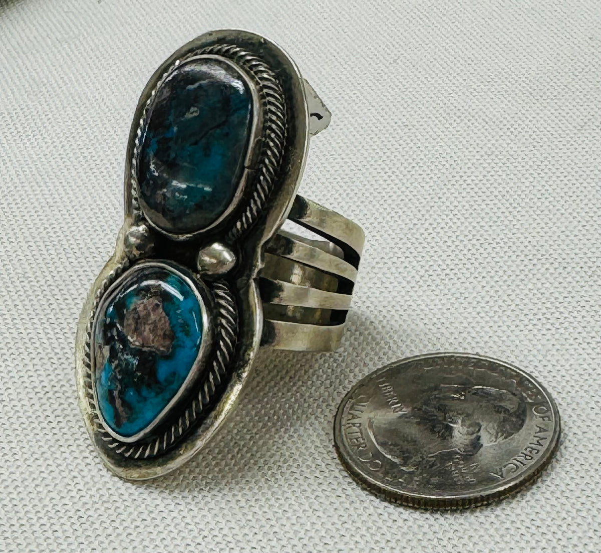 Double Turquoise Stone and Silver Ring – Richardson Trading Post